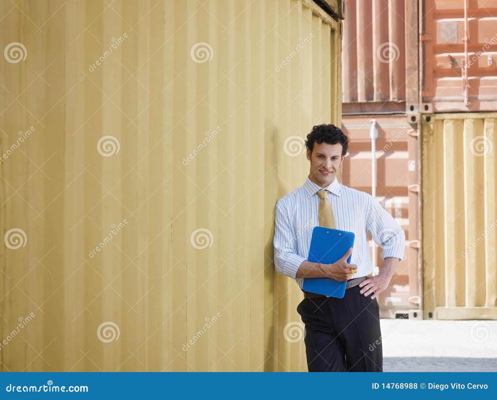 Business Man with Shipping Containers Stock Photo - Image of checklist ...