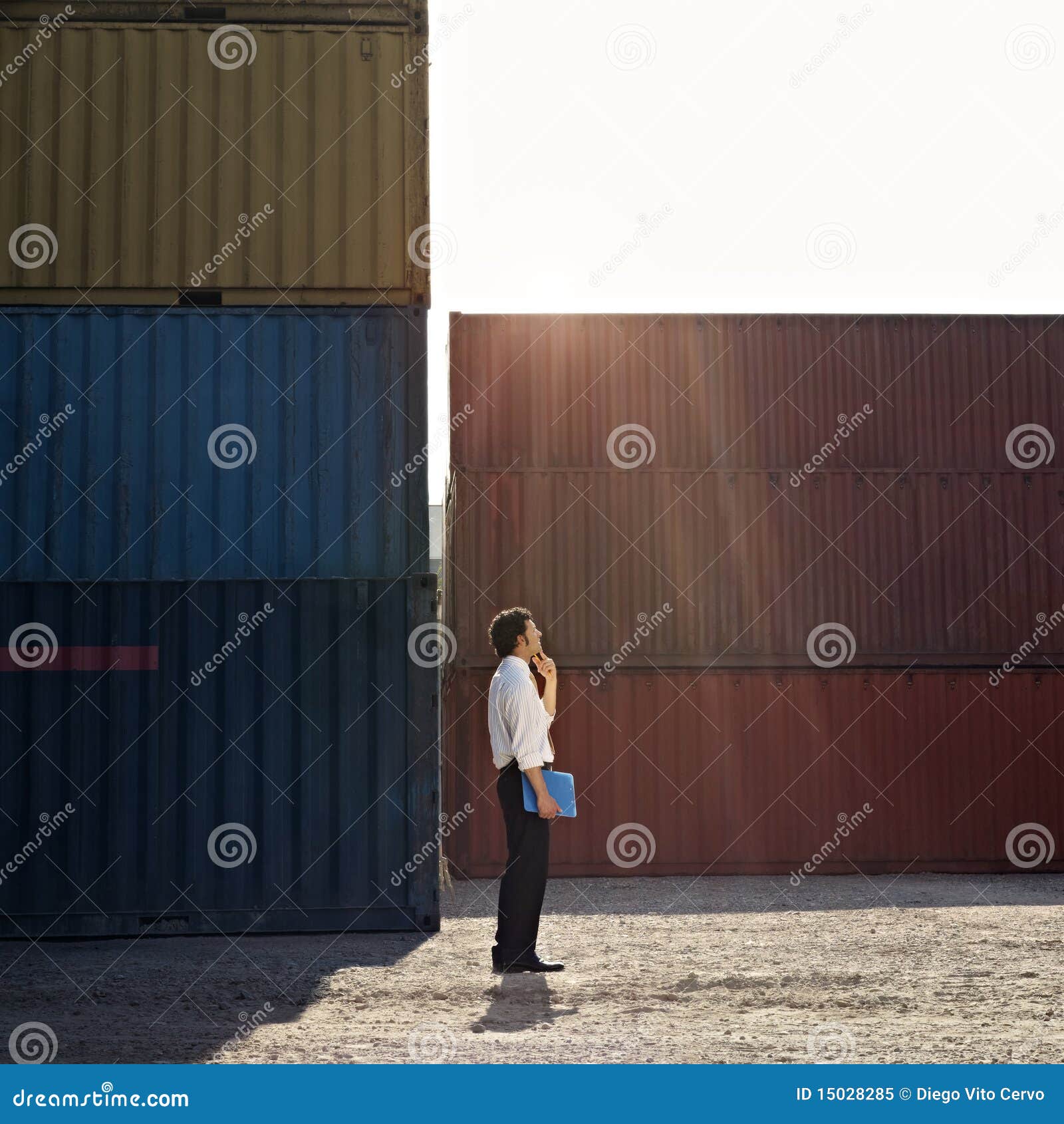 Business Man with Shipping Containers Stock Image - Image of chin ...