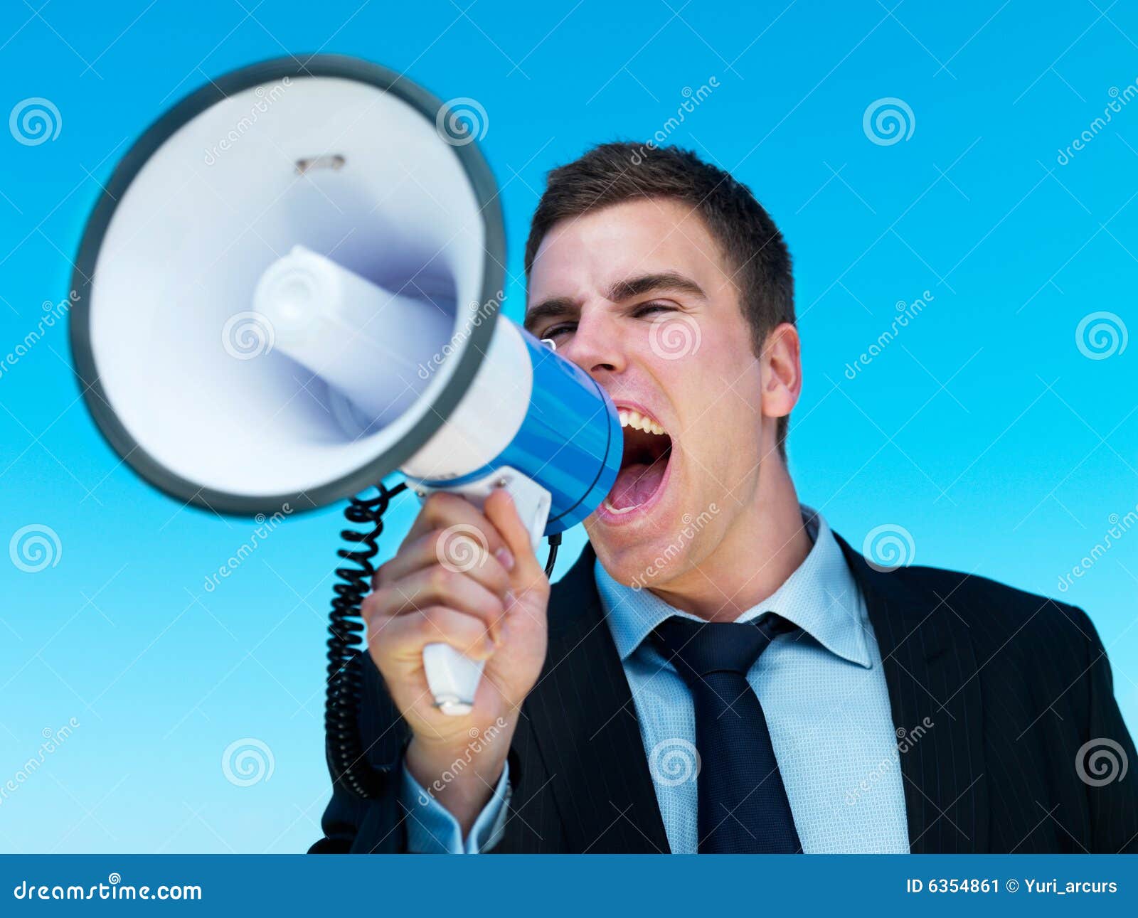 Business Man Shouting into Megaphone Stock Image - Image of bright ...