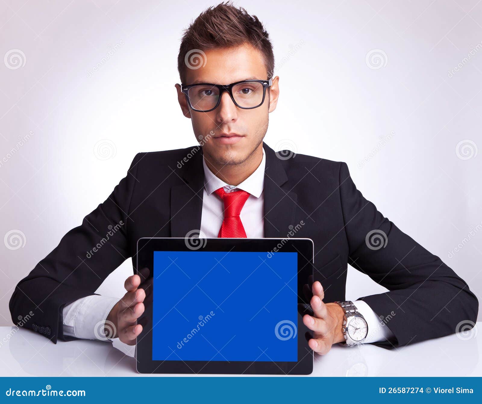 Business Man Showing an Electronic Pad Stock Photo - Image of internet ...