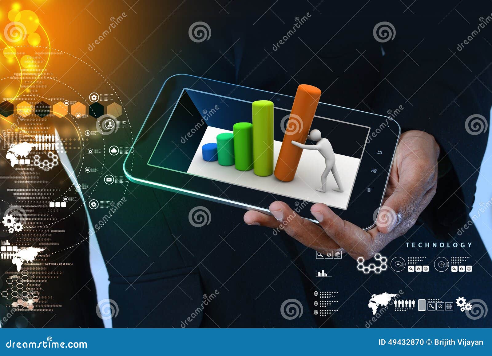 Business Man Showing Man Pushing Graph Chart Stock Photo - Image of ...