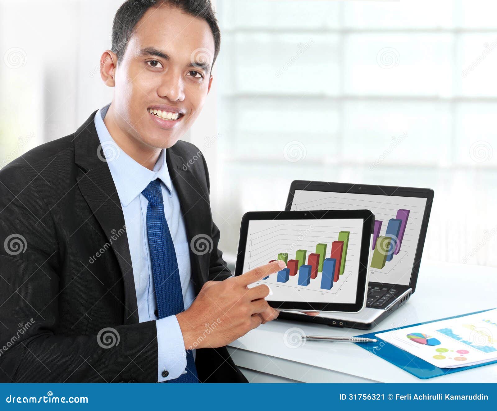 Business Man Showing Tablet Pc Stock Image - Image of investment ...