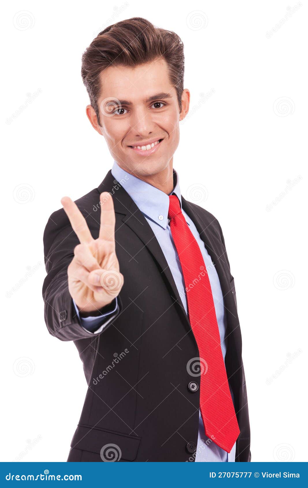 Business Man Showing Victory Sign Stock Image - Image of bright ...