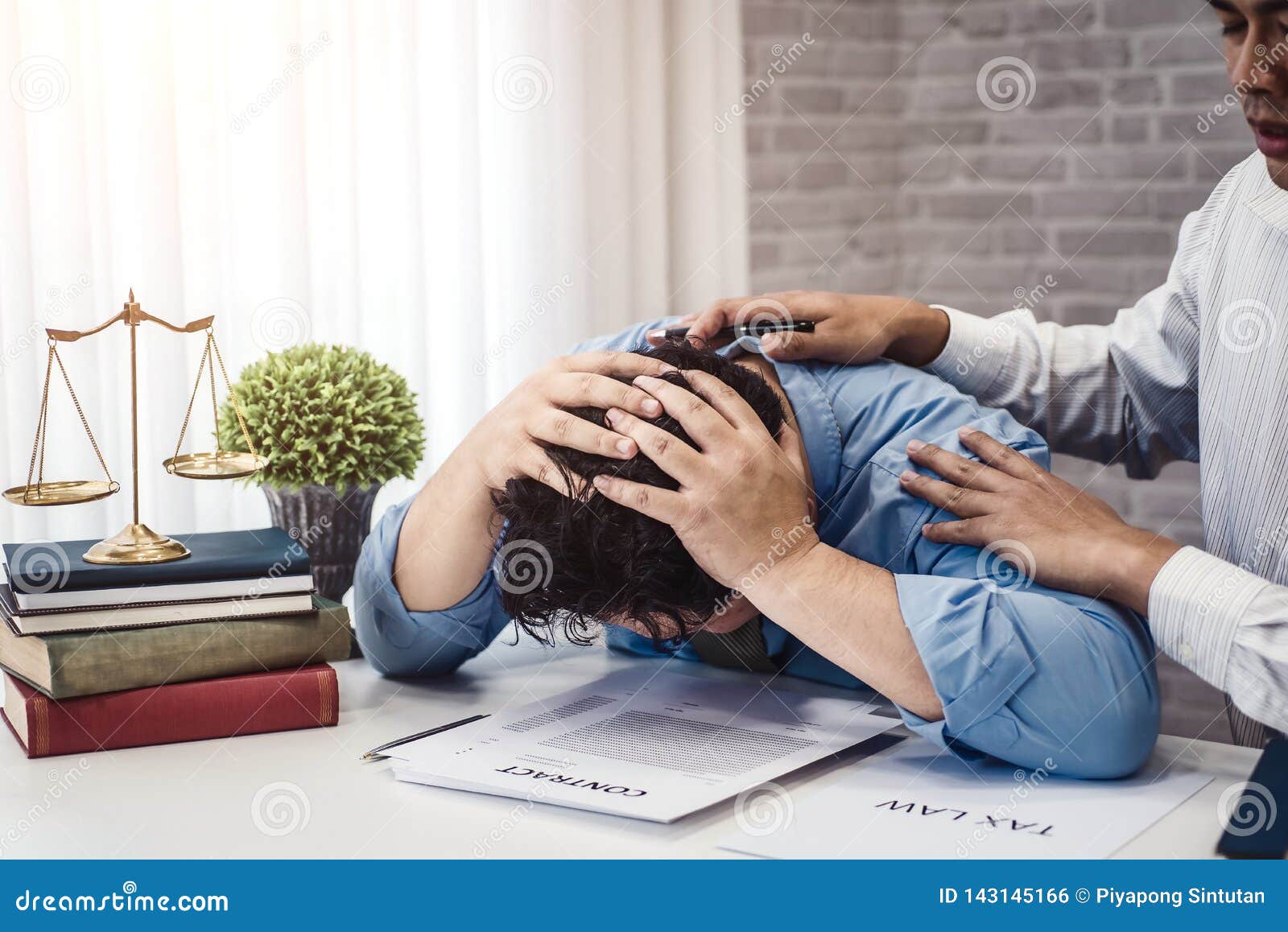 Business Man Sit Strain Serious for Problem of Contract Insurance with ...