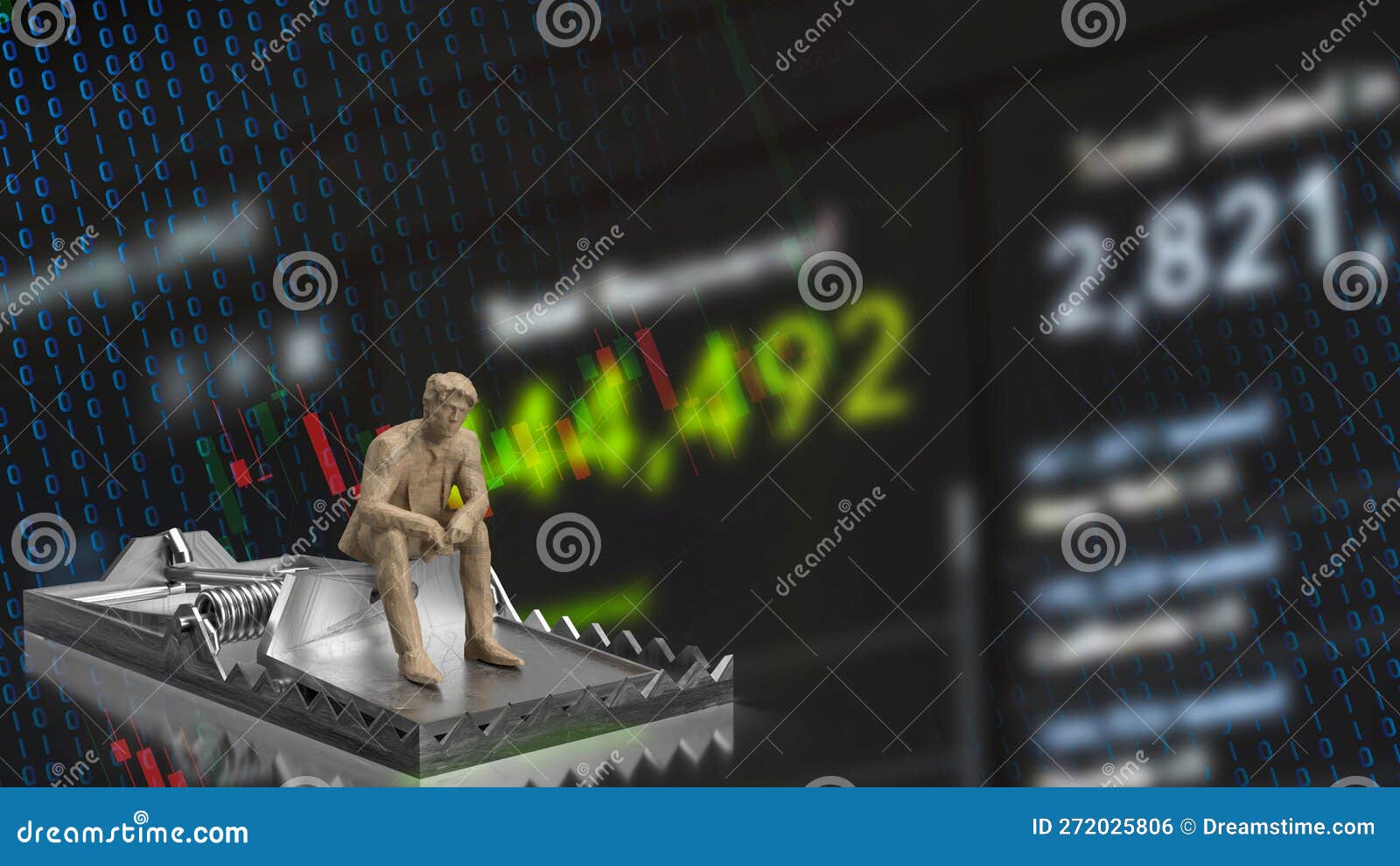 The Business Man Siting on Trap on Chart Background for Crisis Concept ...