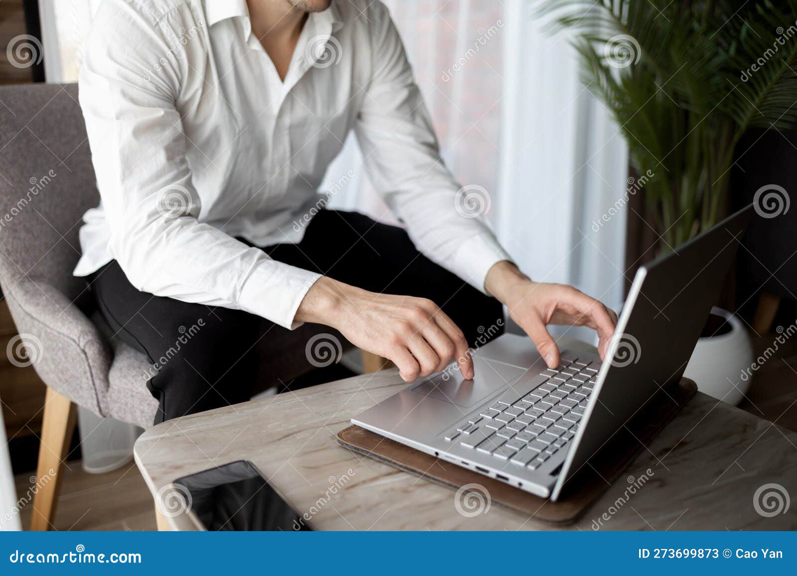Business Man Sitting at Desk, Hands Typing on Notebook Computer, Close ...
