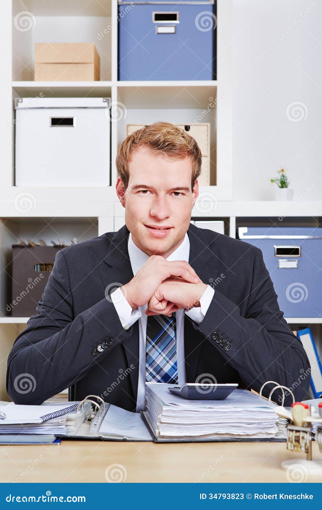 Business Man Sitting at Desk Stock Image - Image of learn, people: 34793823