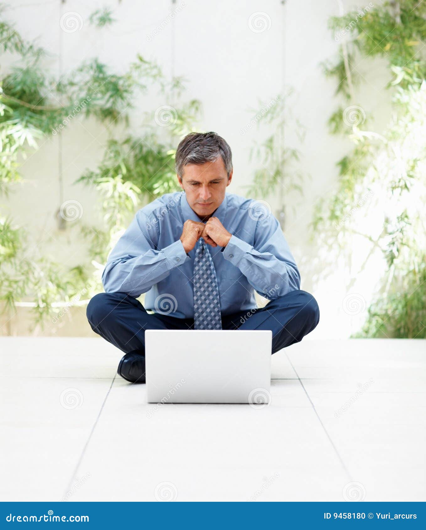 Business Man Sitting on the Floor and Working Stock Photo - Image of ...