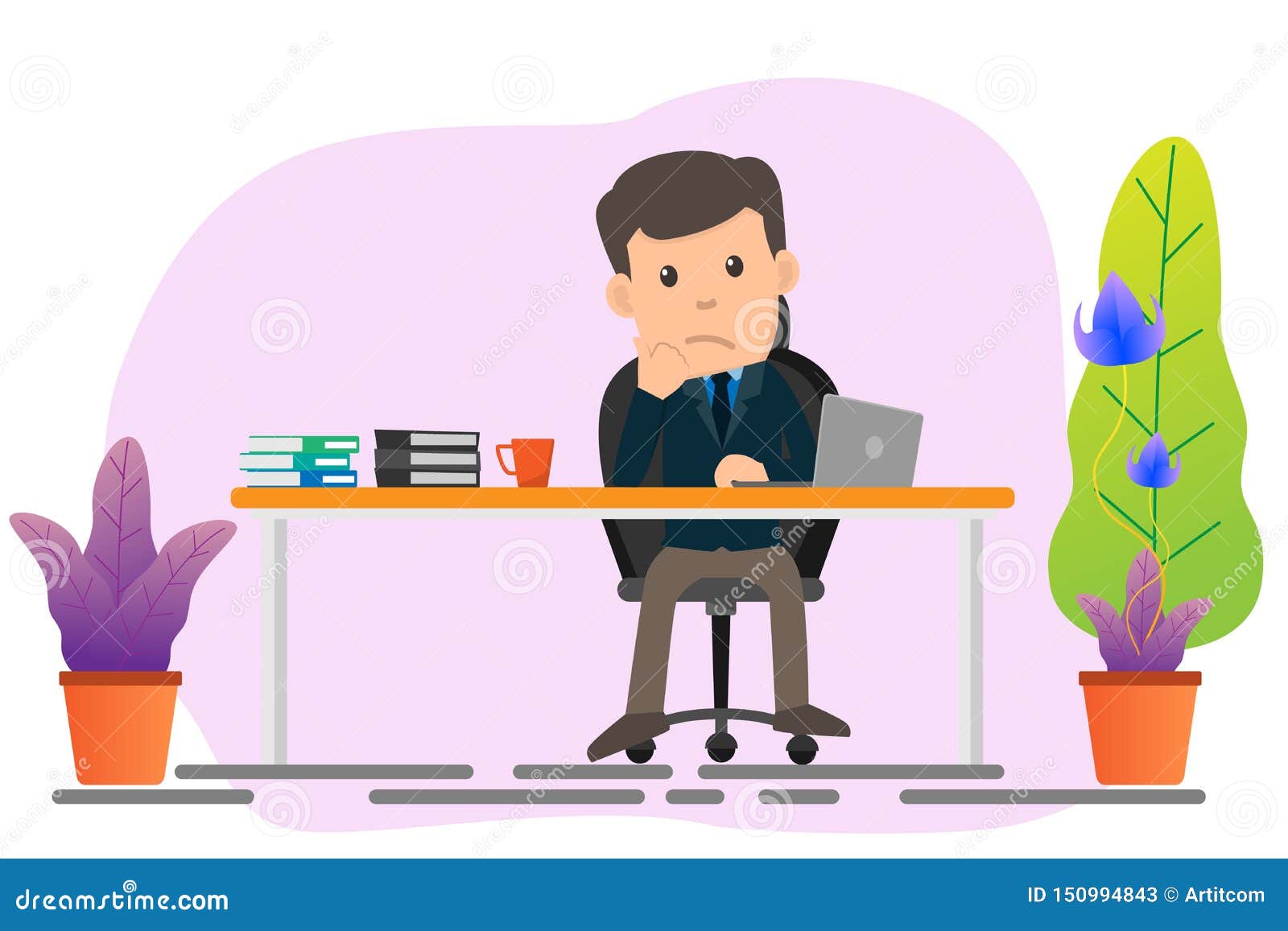 Business Man Sitting at His Desk and Boring with Work. Stock Vector ...