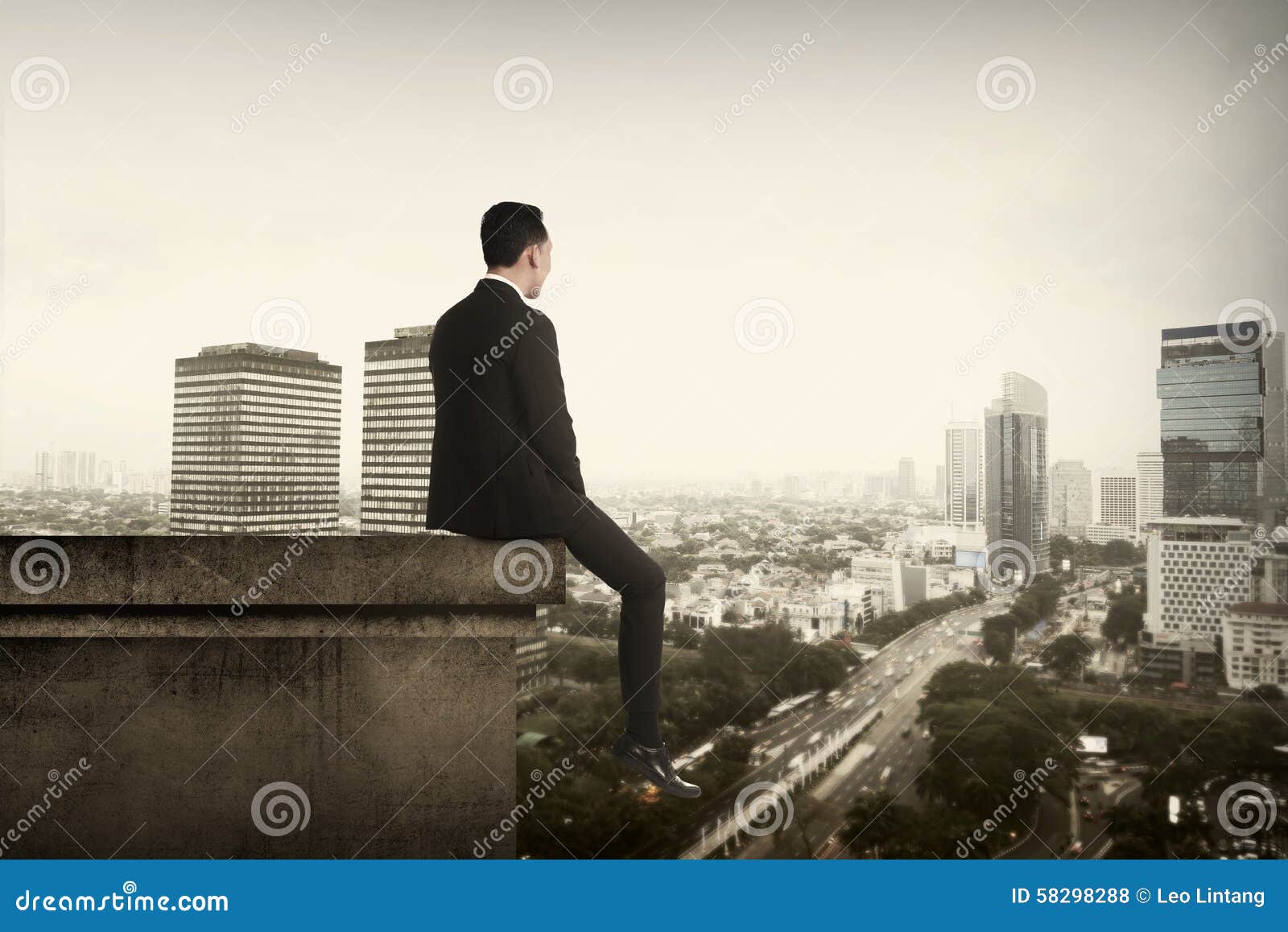 Business Man Sitting on Rooftop Stock Photo - Image of failure, travel ...