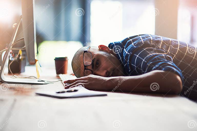 Business Man, Sleeping and Tired by Computer for Fatigue, Overworked or ...