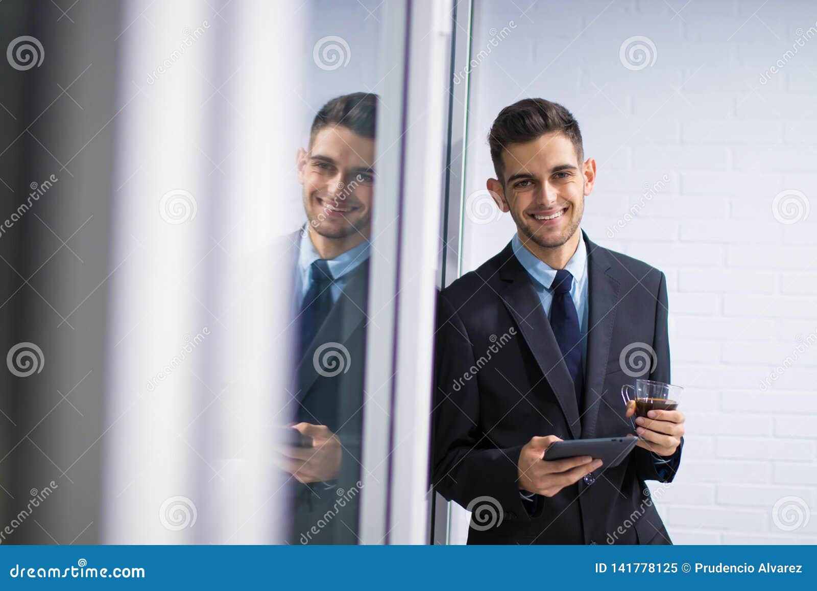 Business Man Smiling with Computer Stock Image - Image of lifestyle ...