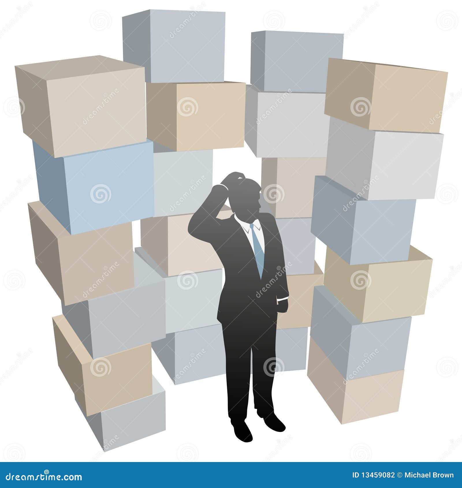 Business Man in Stacks of Shipping Boxes Cartons Stock Vector ...
