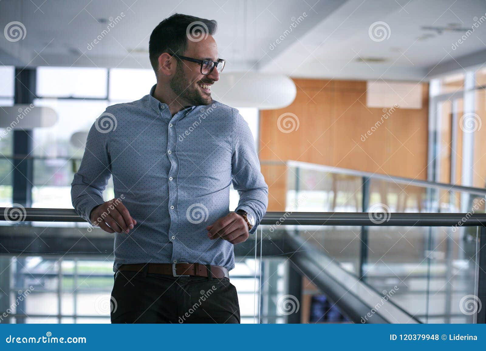 Business Man Standing in Business Building Stock Photo - Image of ...