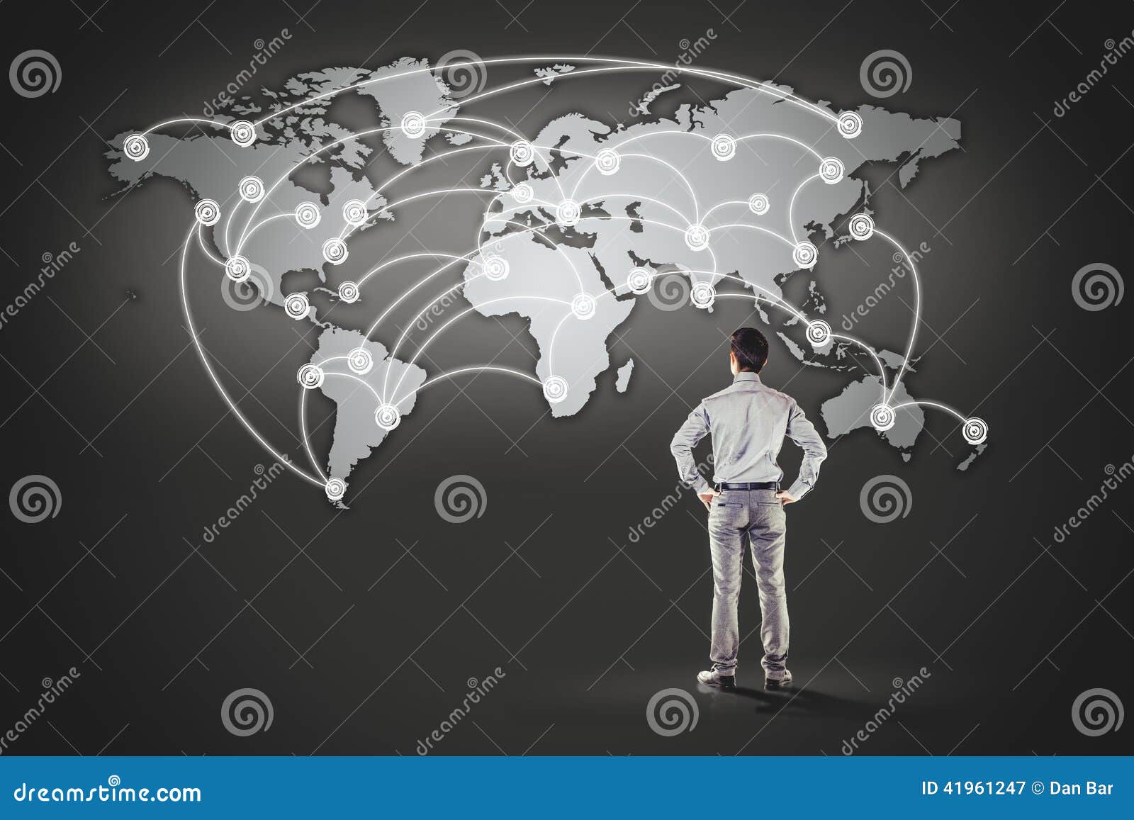 Business Man Standing in Front of World Map Stock Illustration ...