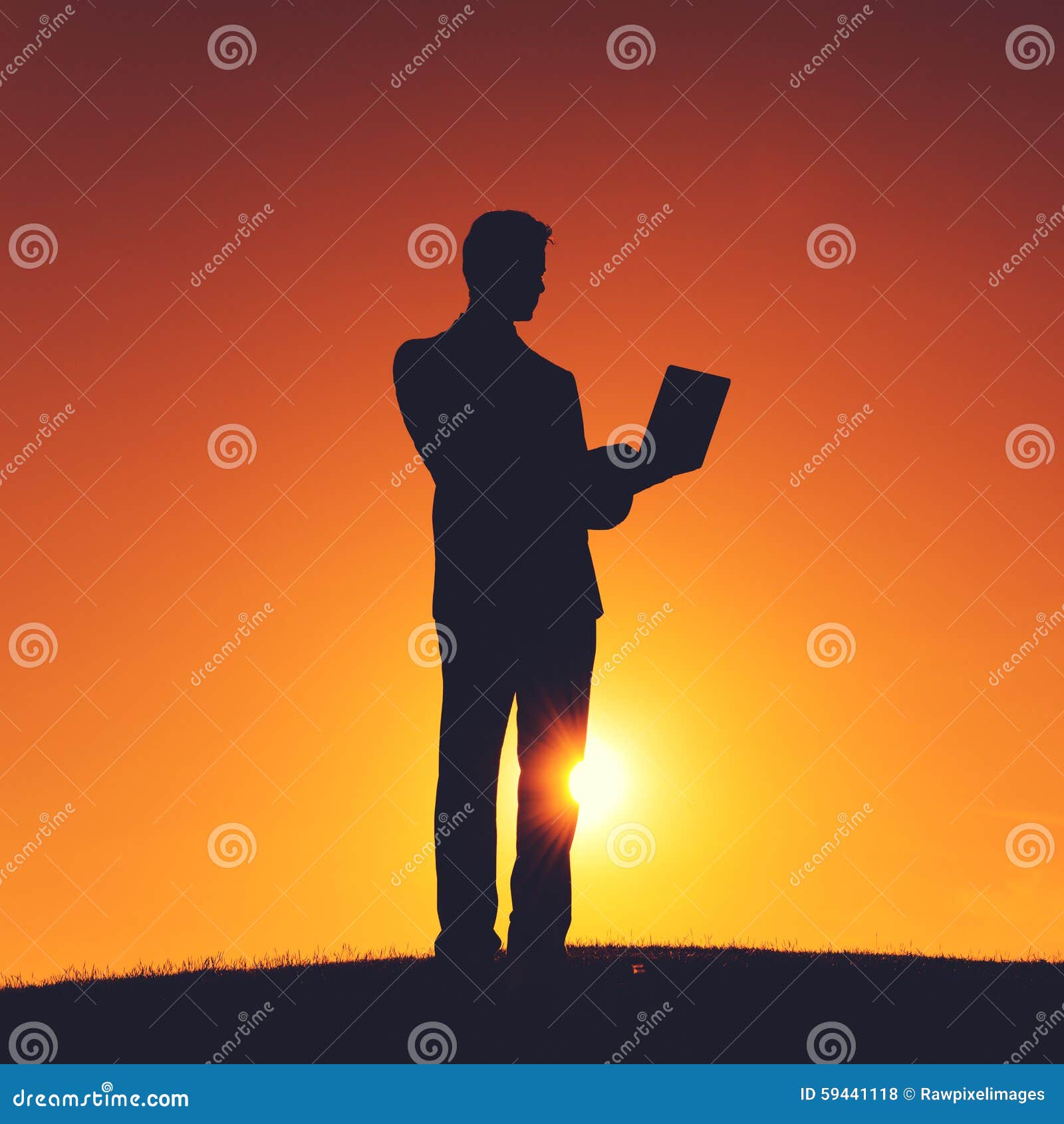 Man Standing On Hill In Front Of City Urban Town Dreaming Of Future Or ...