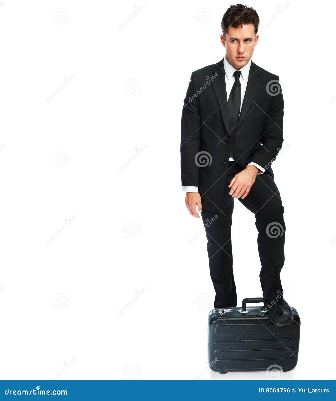 Business Man Standing with His Leg on a Suitcase Stock Photo - Image of ...