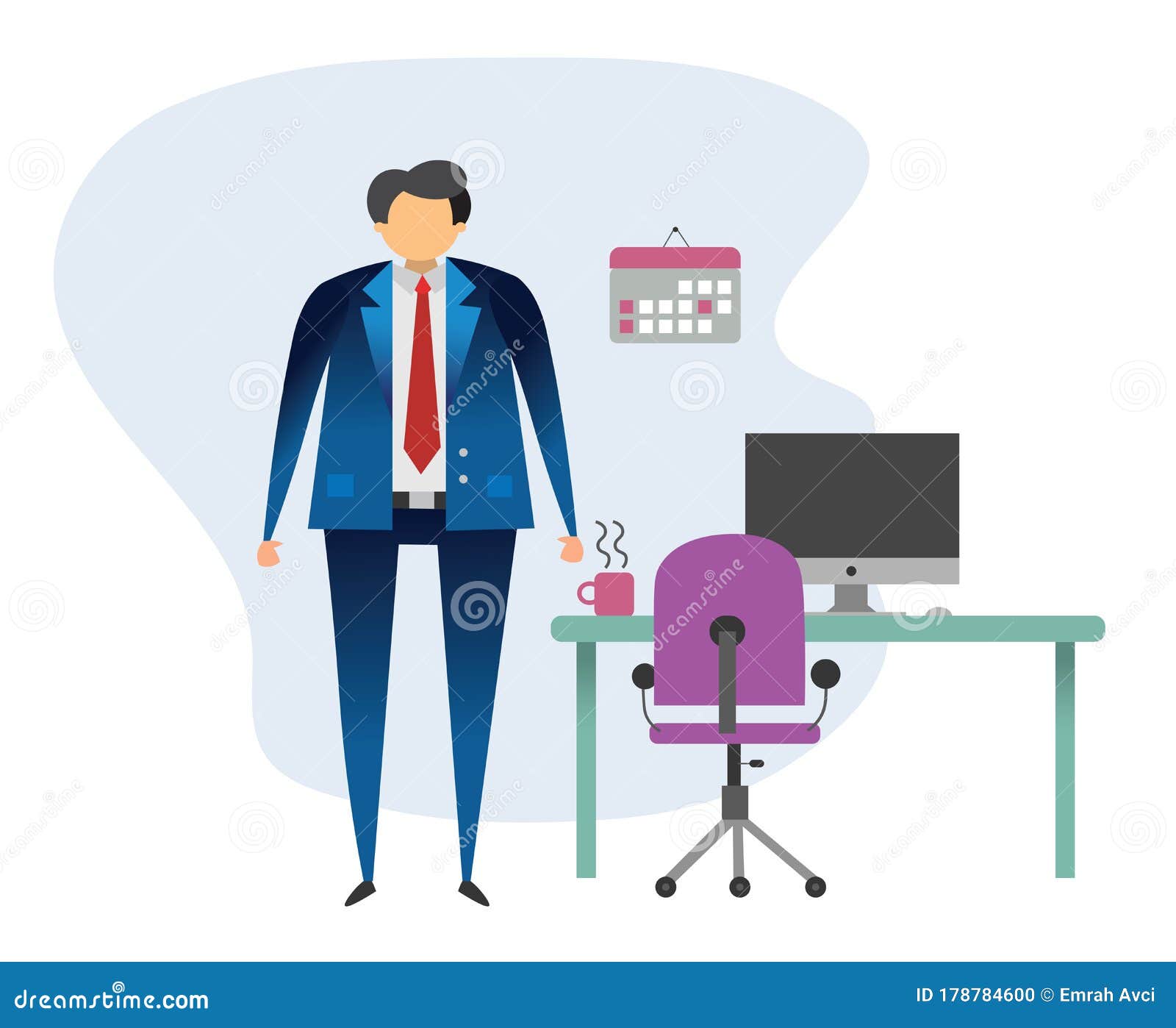 Business Man Standing in the Office, in Front of His Desk, Vector ...