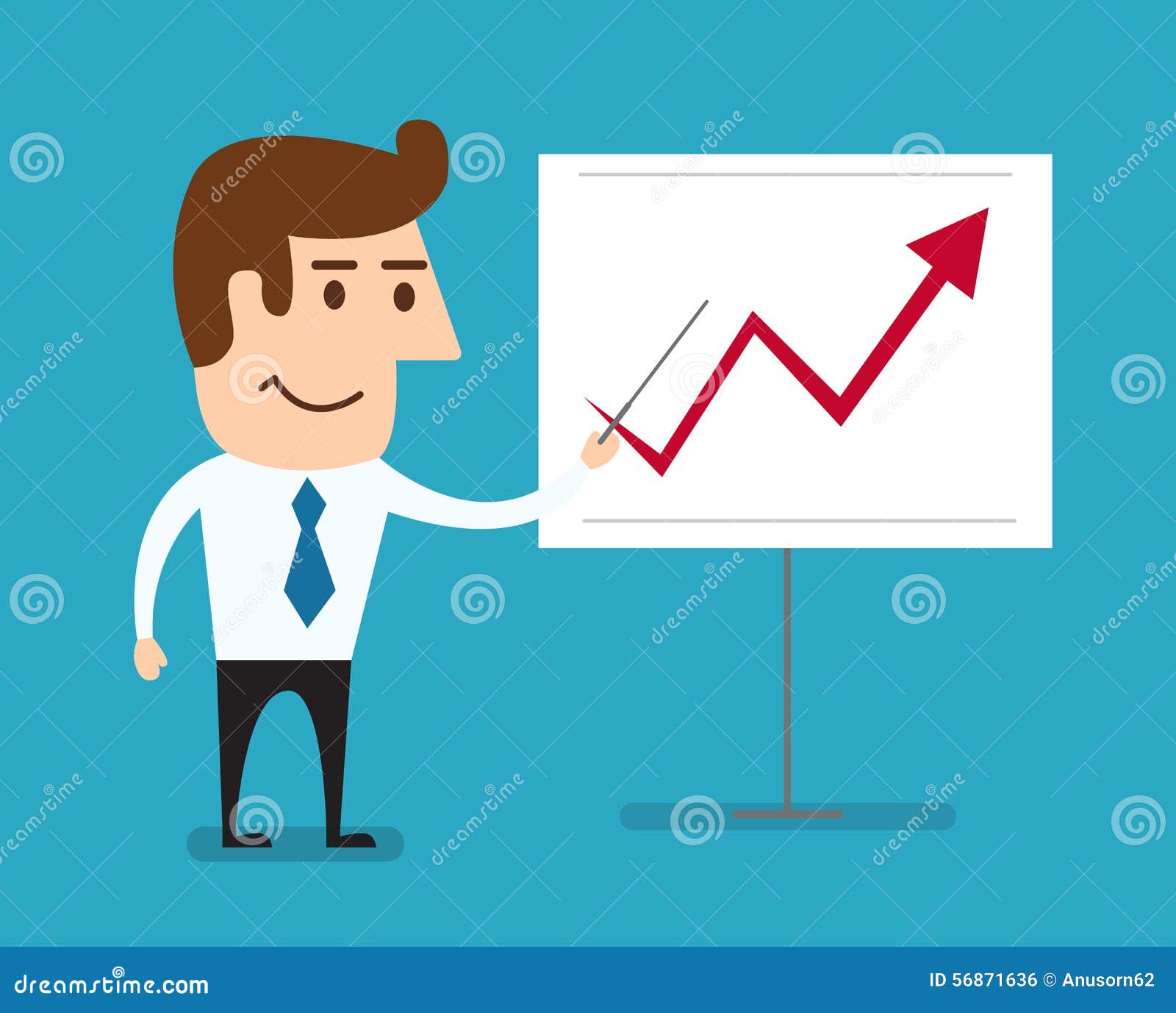 Business Man Standing Pointing at Chart Growing Graph Stock Vector ...