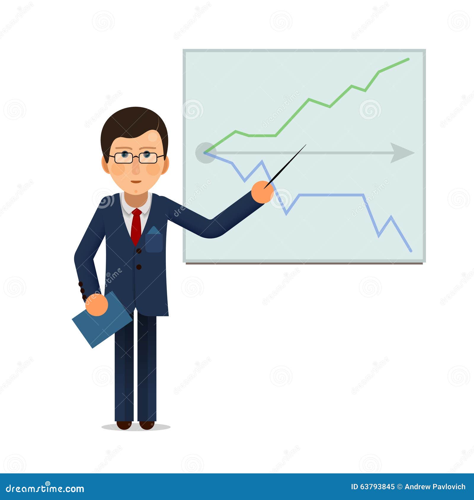 Business Man Standing with Progress Chart Graph at Stock Vector ...