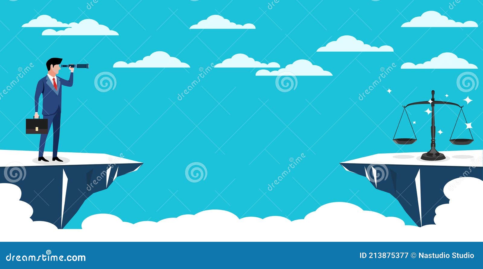 A Business Man Standing with a Telescope Look at the Scales. Business ...