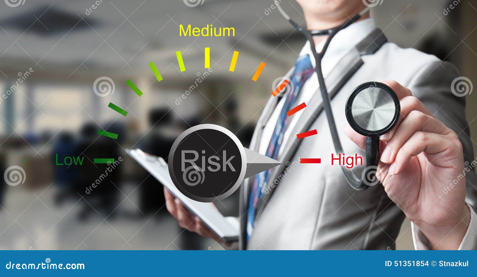Business Man with Stethoscope Examining Risk Stock Photo - Image of ...