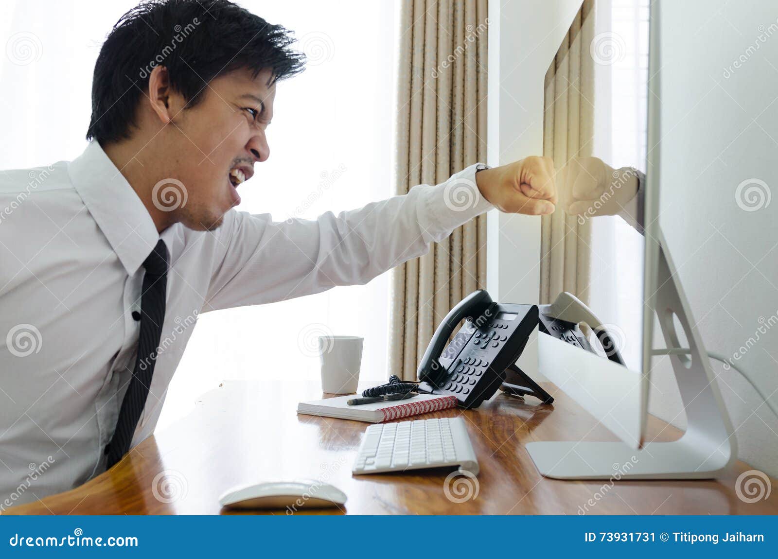 Business Man Stress and Break the Computer Stock Image - Image of ...