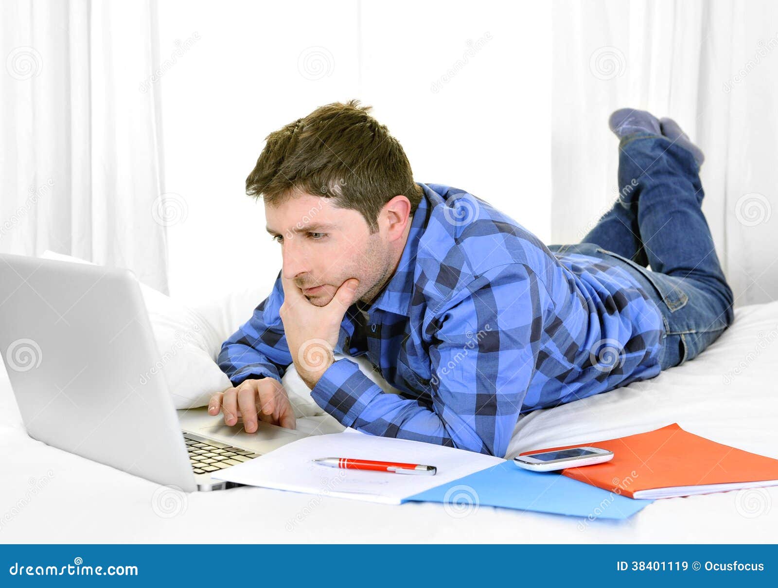 Business Man or Student Working and Studying with Computer Stock Image ...