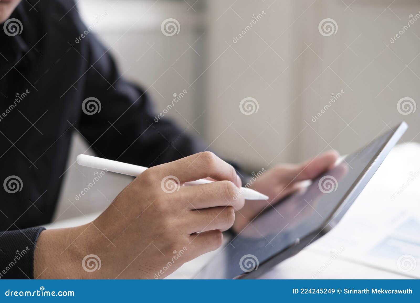 Business Man with Stylus Pen Writing on Digital Notepad Stock Image ...