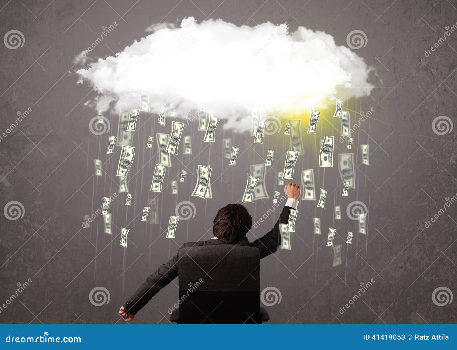 Business Man in Suit Looking at Cloud with Falling Money Stock Image ...