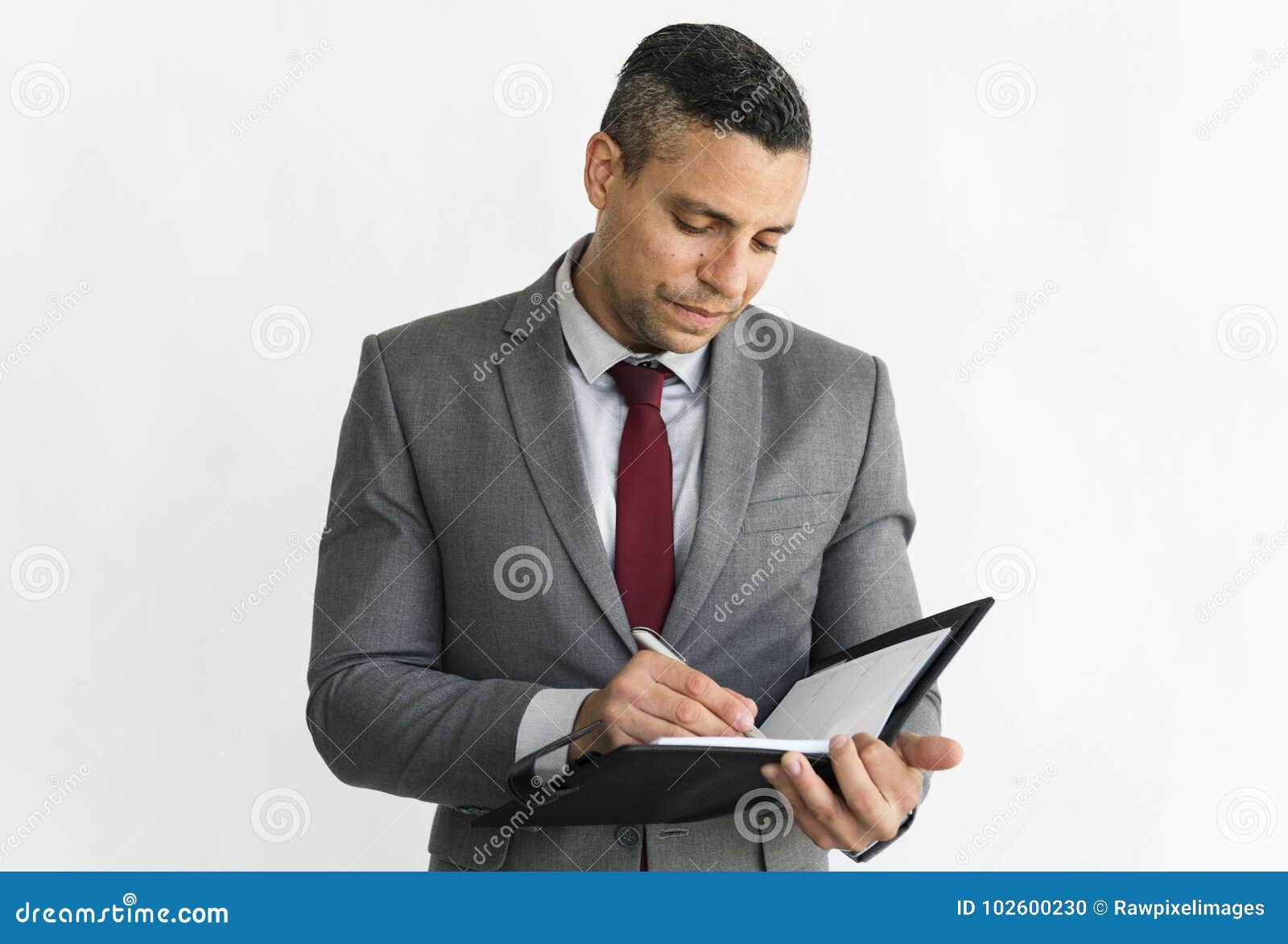 Business Man Taking Notes Isolated on White Background Stock Photo ...