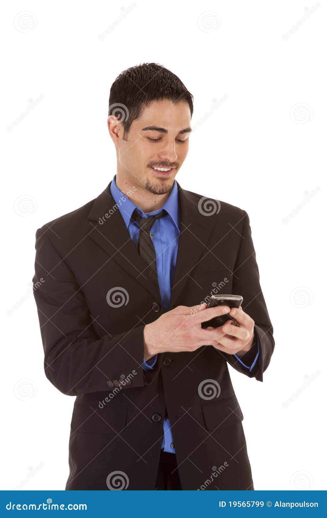 Business man text smile stock image. Image of cellphone - 19565799