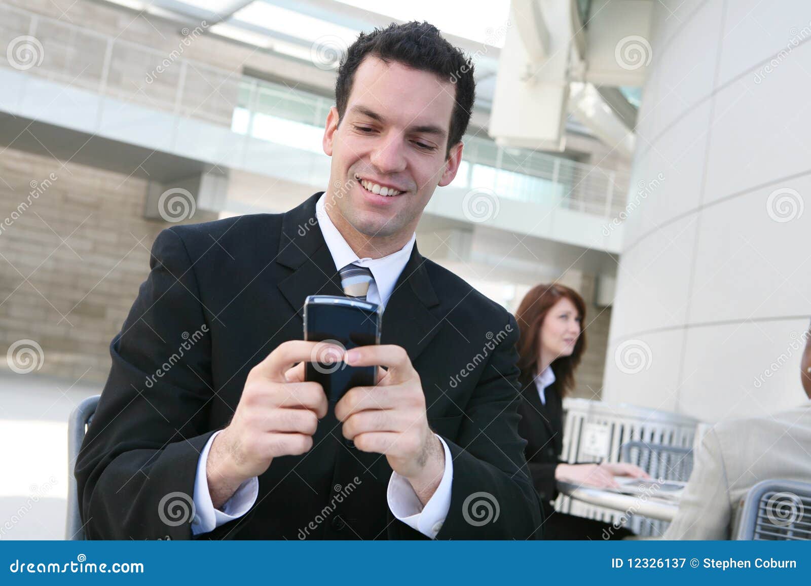 Business Man Texting at Office Stock Image - Image of people, building ...