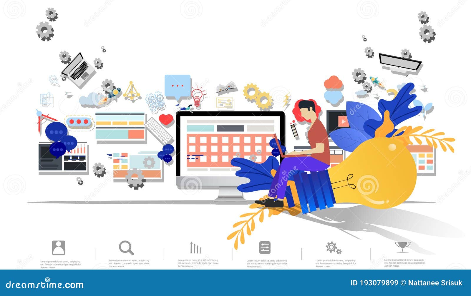 Business Man Think Analyze Creative Work,flat Design Illustration ...