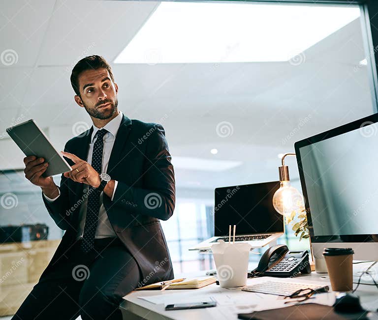 Business Man, Thinking and Planning on Tablet by Computer for Digital ...