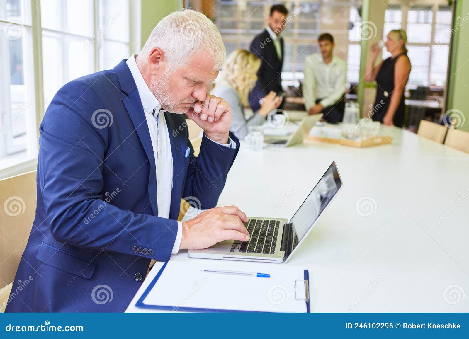 Business Man Thinking about a Problem on Laptop Stock Photo - Image of ...