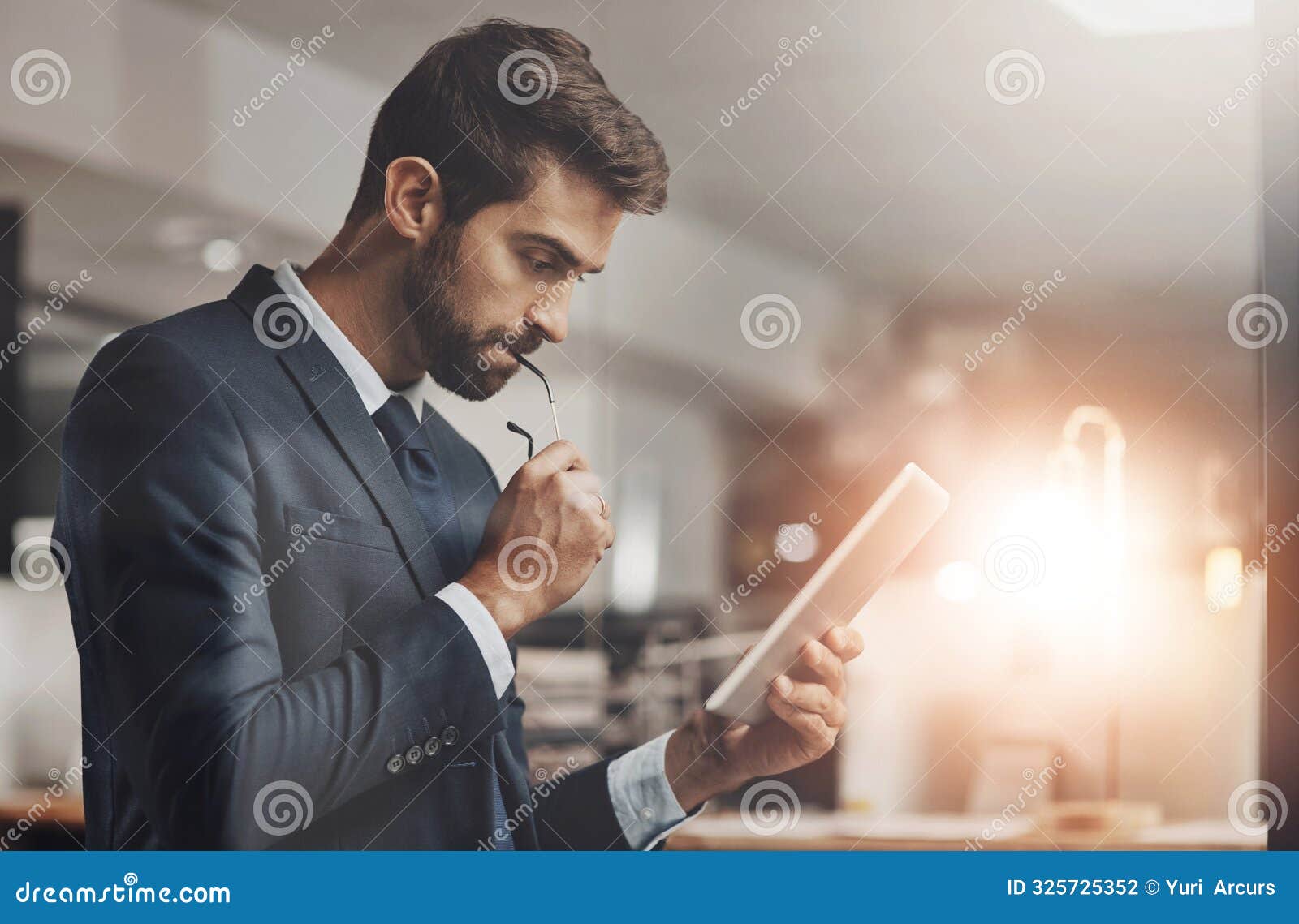 Business, Man and Thinking or Serious with Tablet in Office for Problem ...