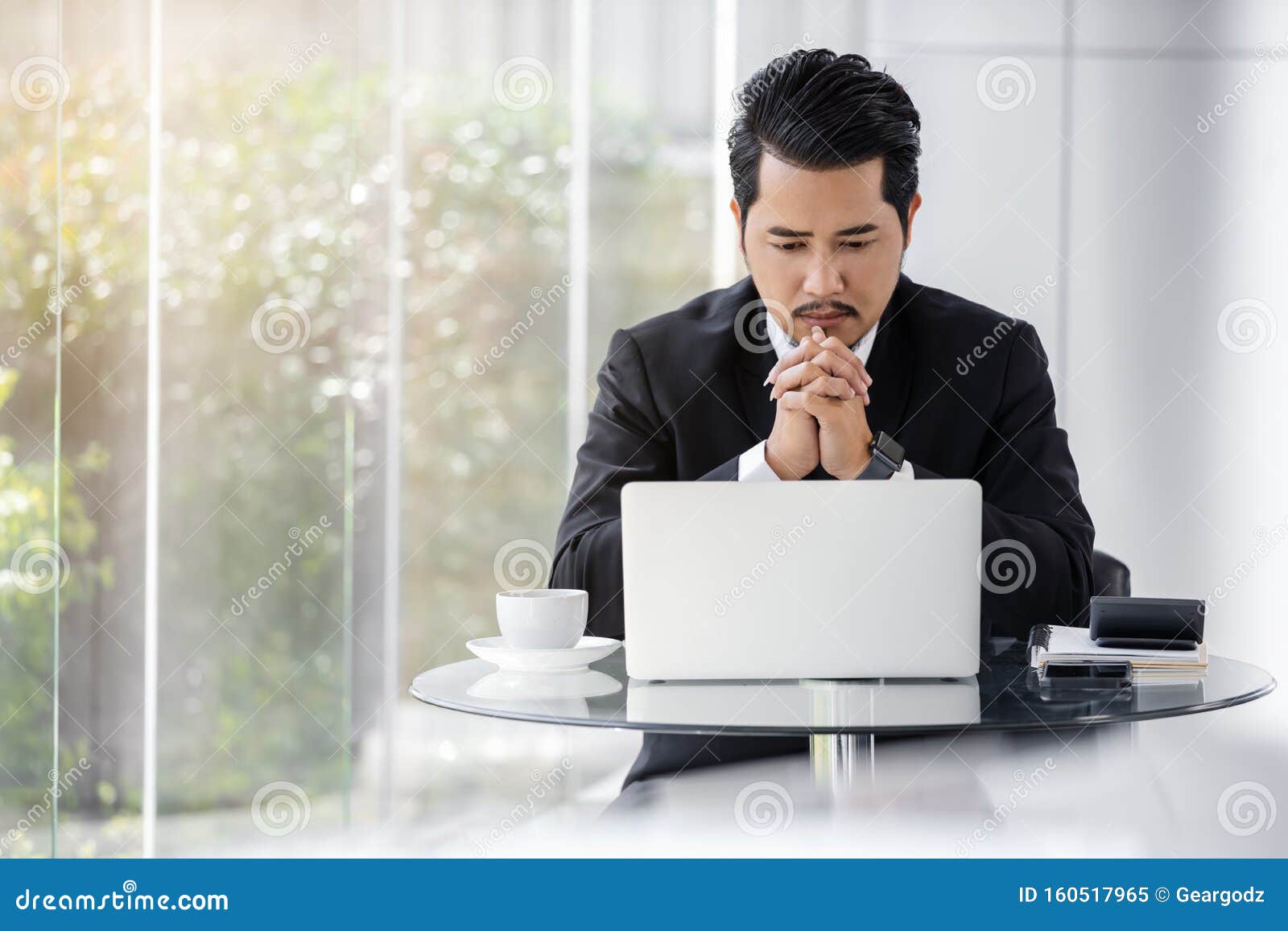 Business Man Thinking and Working with Laptop Computer Stock Image ...