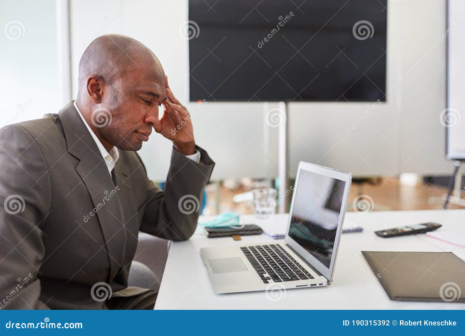 Business Man Thinks about a Problem after on Laptop Stock Photo - Image ...