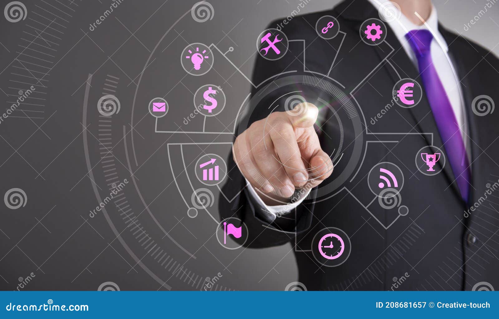 Business Man Touch Screen Smart Buttons Stock Image - Image of screen ...