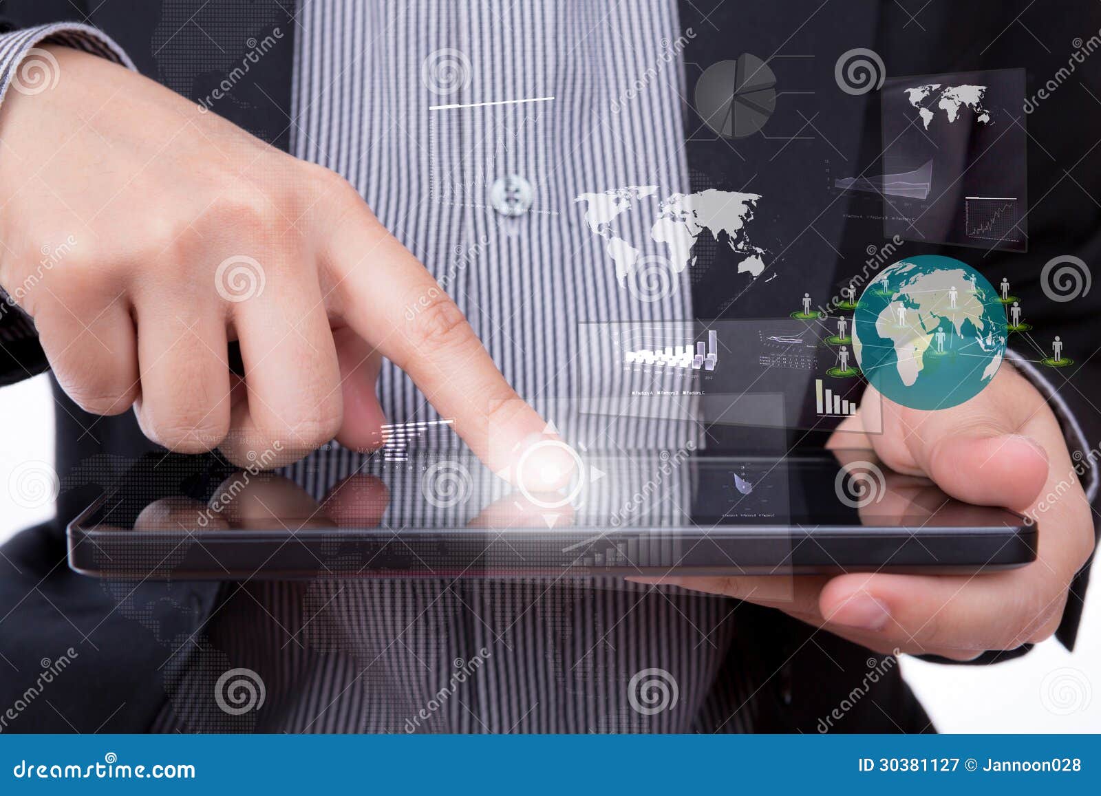 Business Man and a Touch Screen Device Stock Image - Image of ...