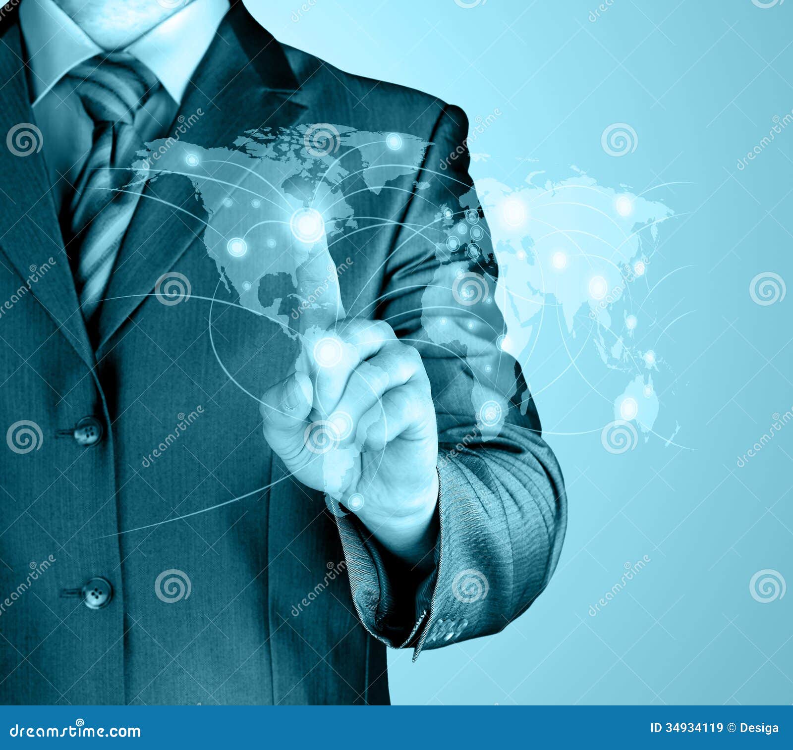 Business Man Touch World Map and Connection Stock Image - Image of ...