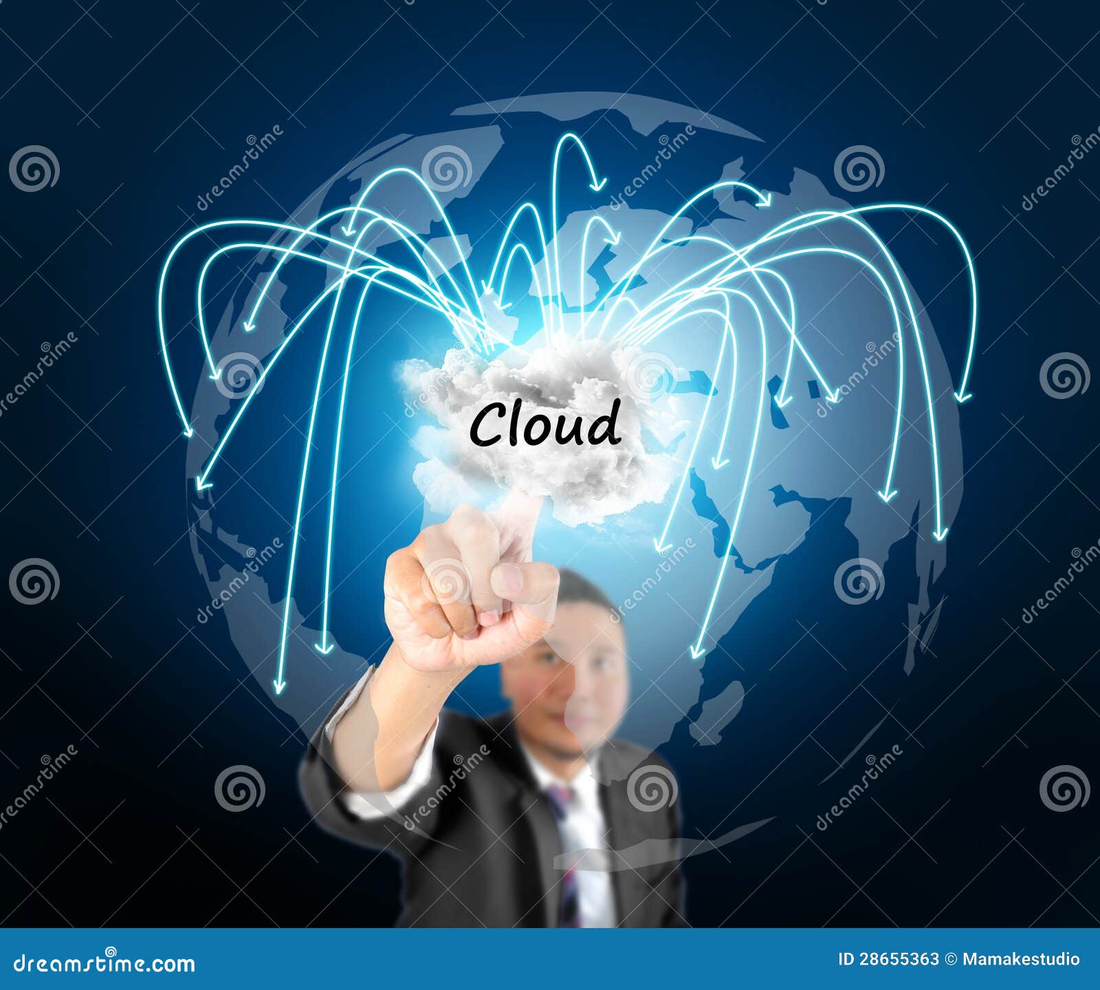 Business Man Touching Cloud Computing Stock Illustration - Illustration ...
