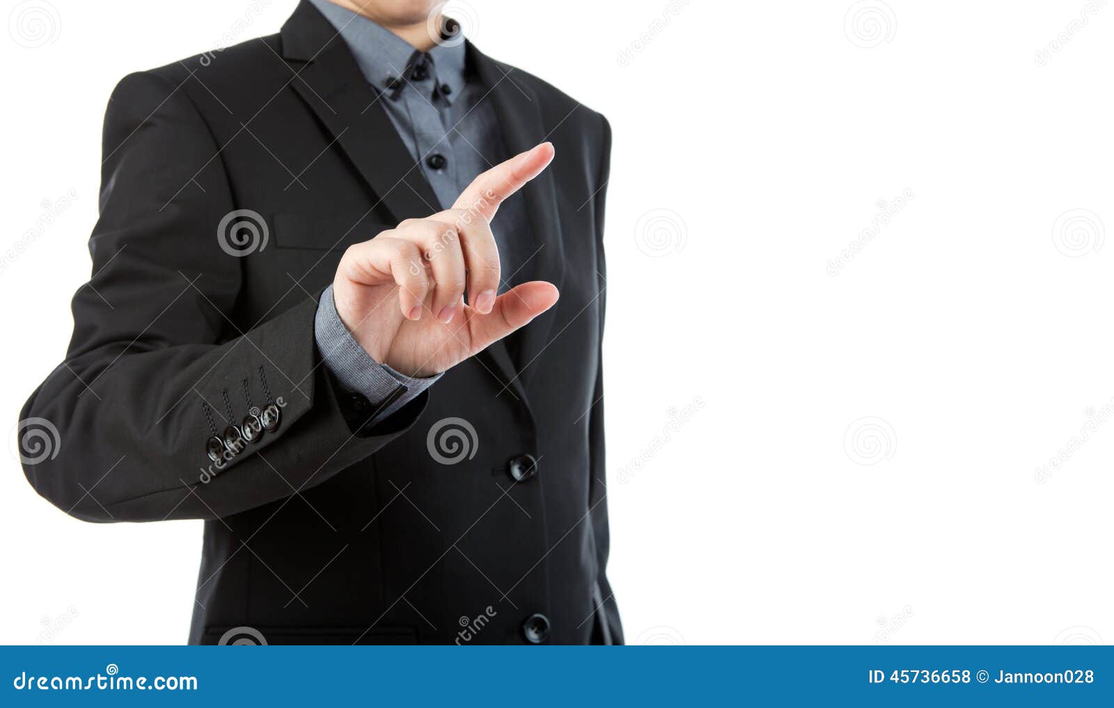 Business Man Touching an Imaginary Screen Against Stock Photo - Image ...