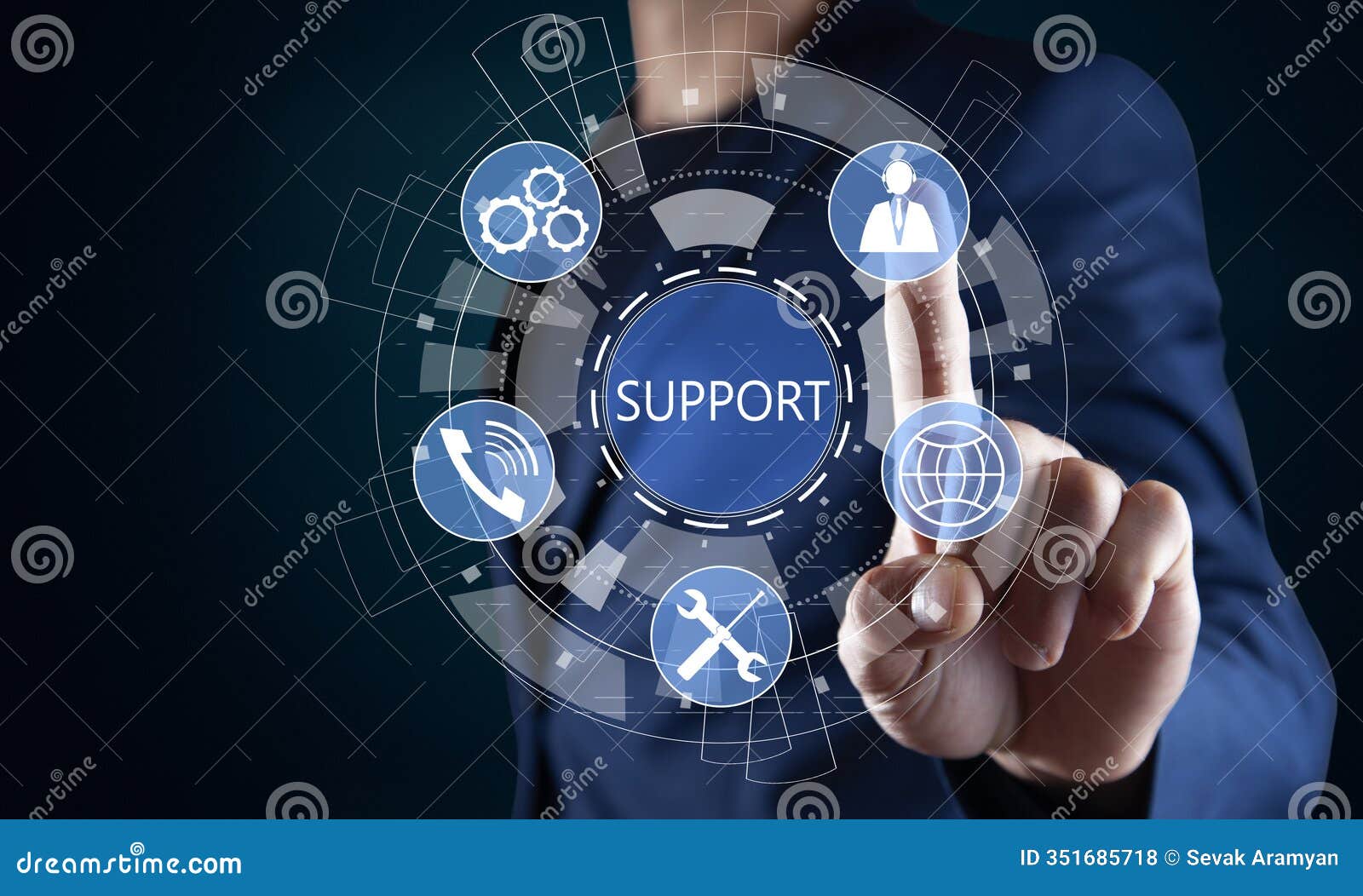 Business Man Touching Support Icon Stock Photo - Image of contact ...