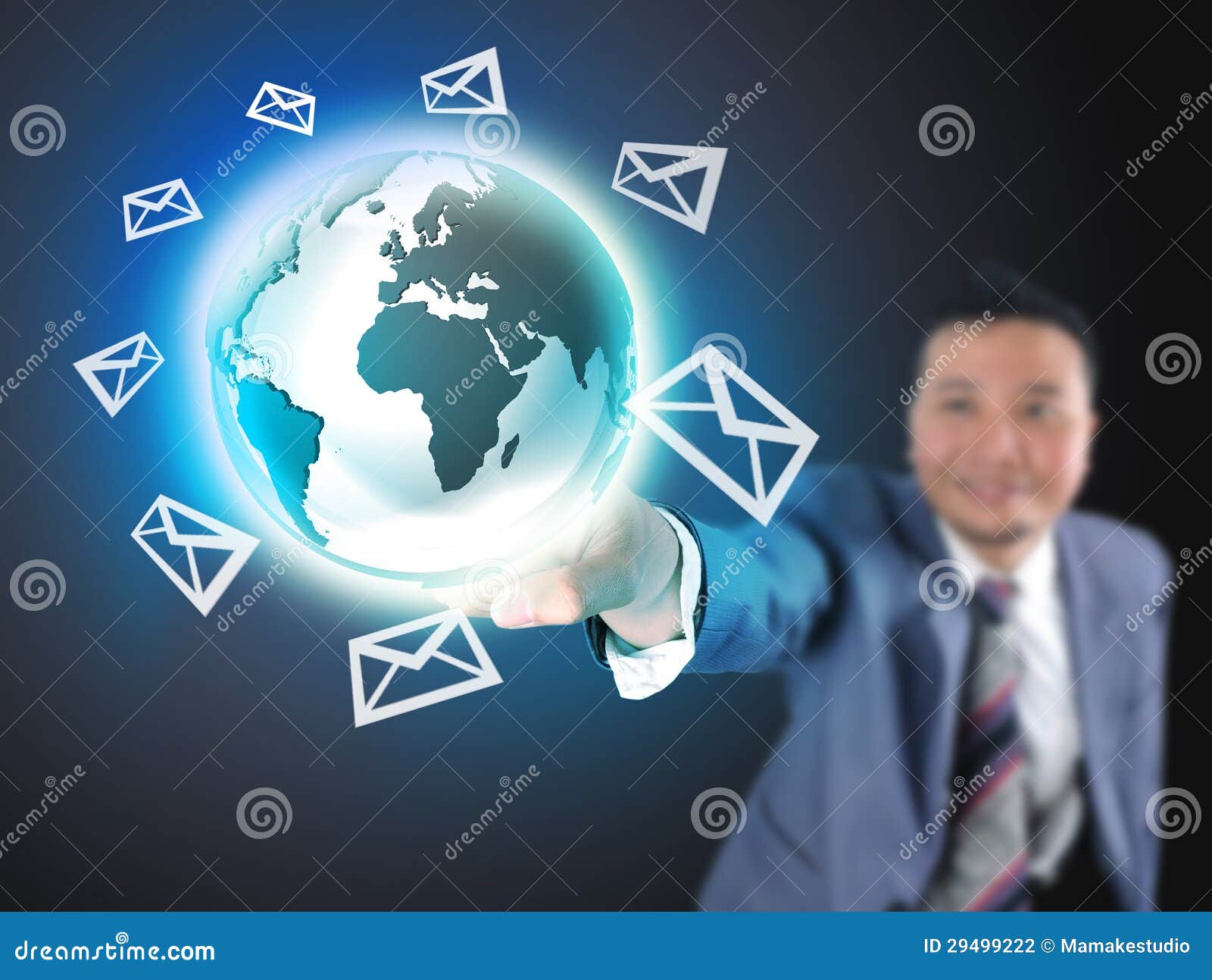 Business Man Touching World of Modern Messages Stock Photo - Image of ...