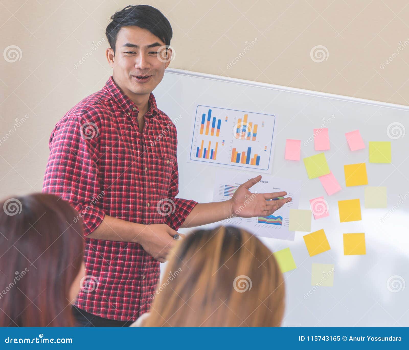 Business Man Training Office Worker on Whiteboard Stock Image - Image ...