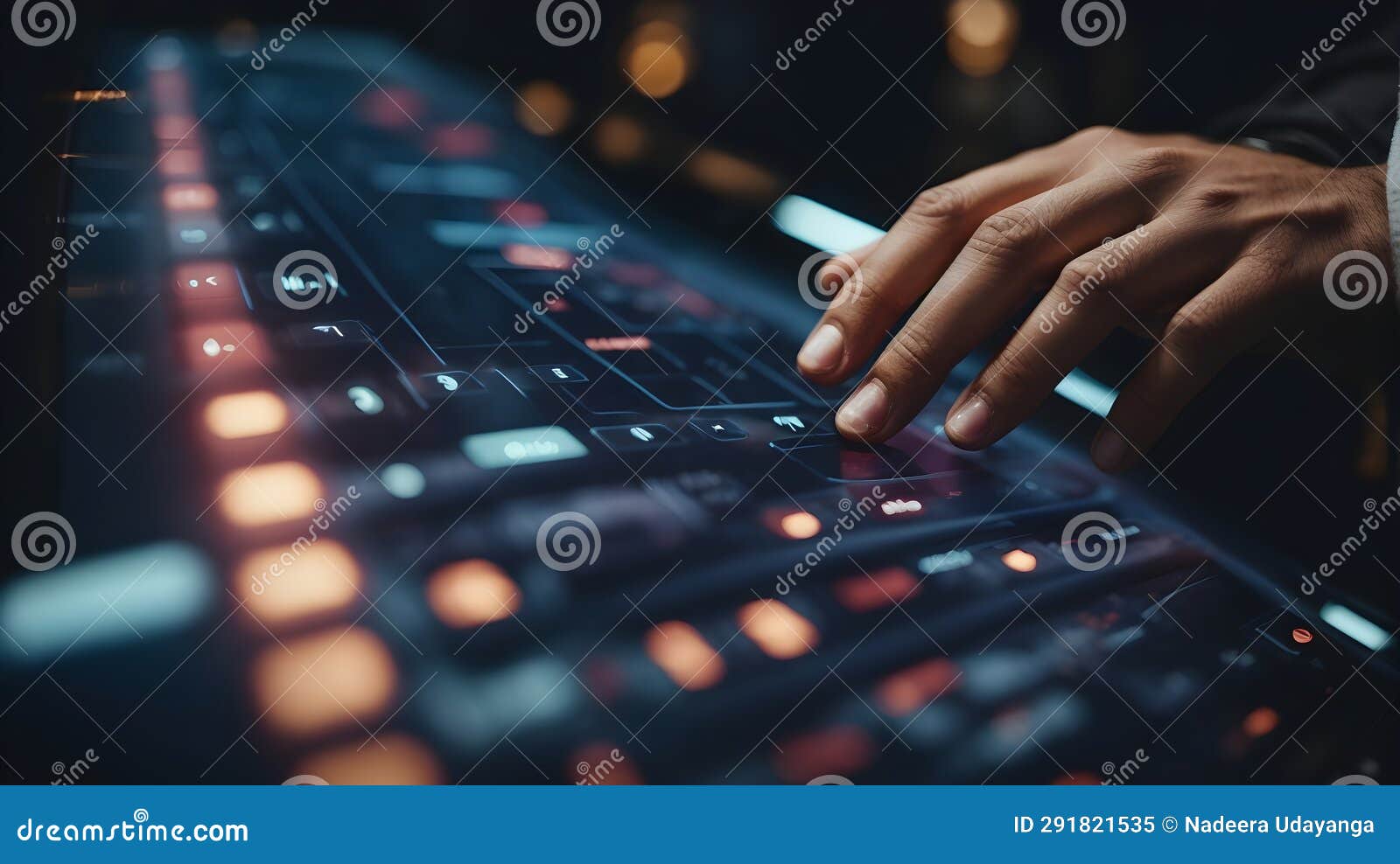 Business Man Typing and Touches a Keyboard Using Digital Technology ...