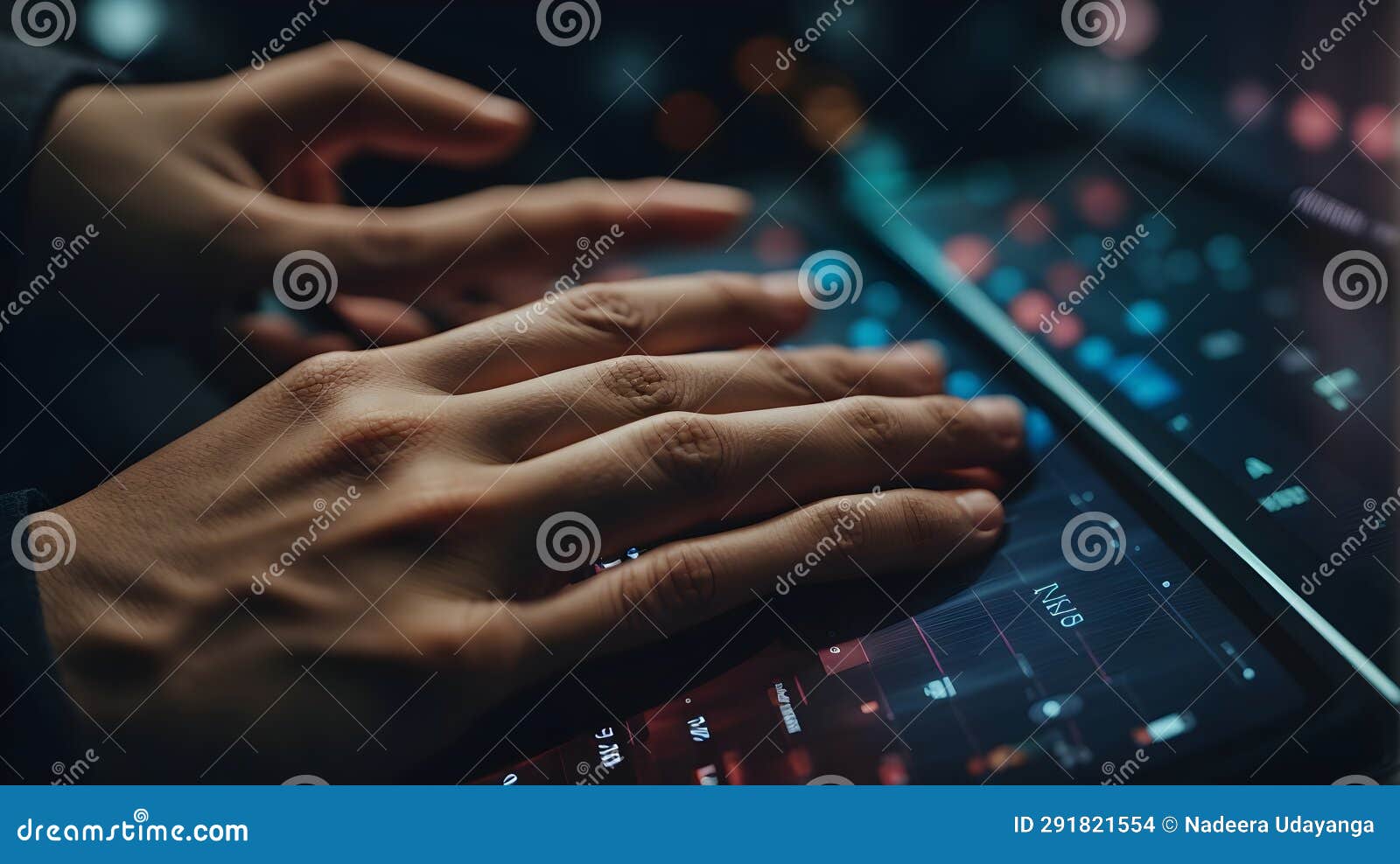 Business Man Typing and Touches a Keyboard Using Digital Technology ...