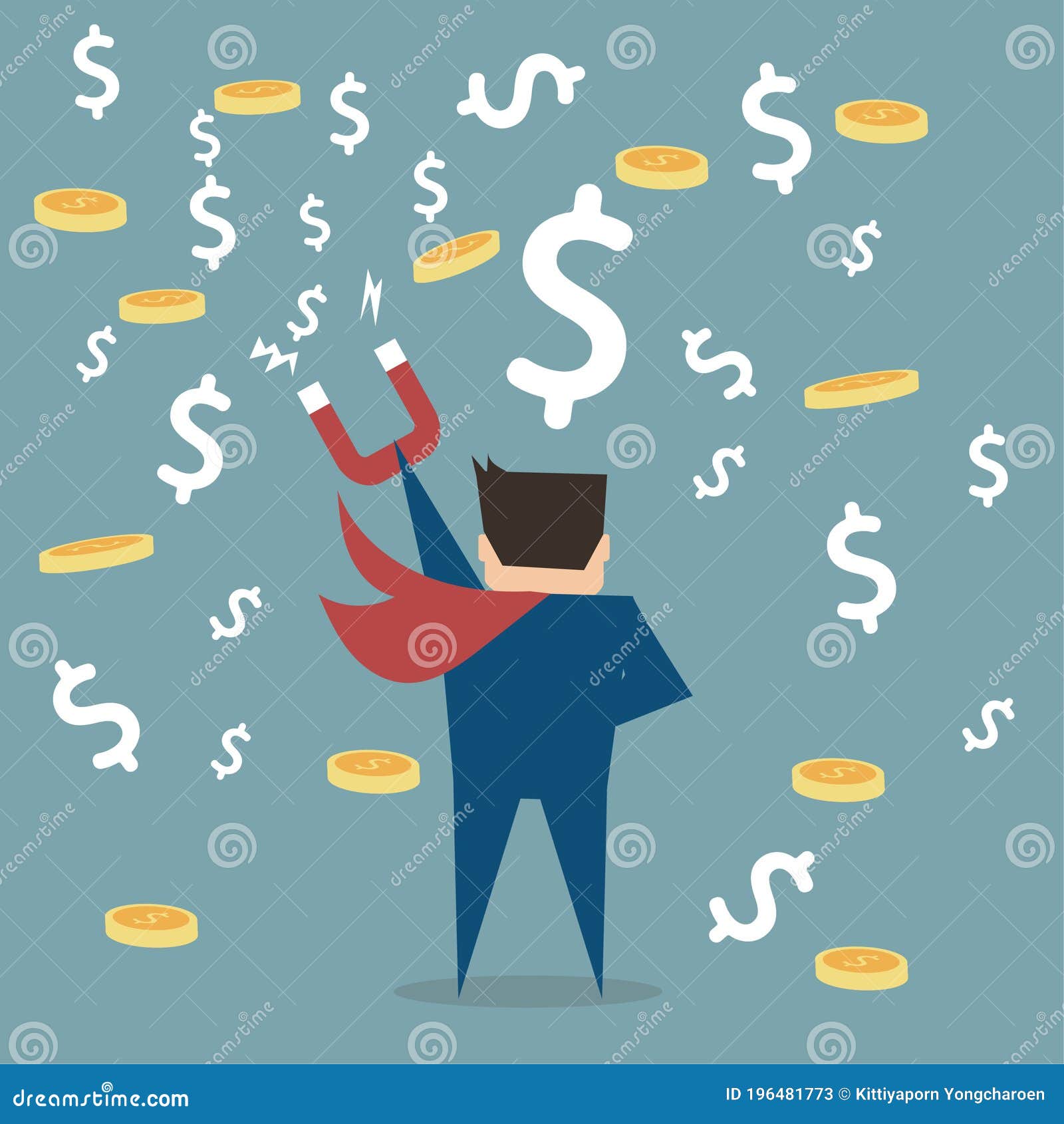 Business Man Use Magnet To Keep Money Falling,money Saving on Flat ...